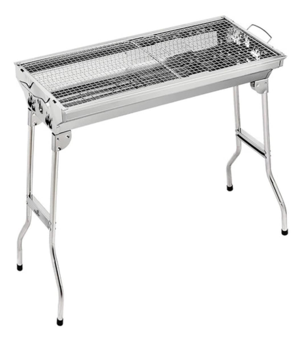 Parrilla Asador De Carbon Portátil Plegable Acero Inoxidable Color Plata