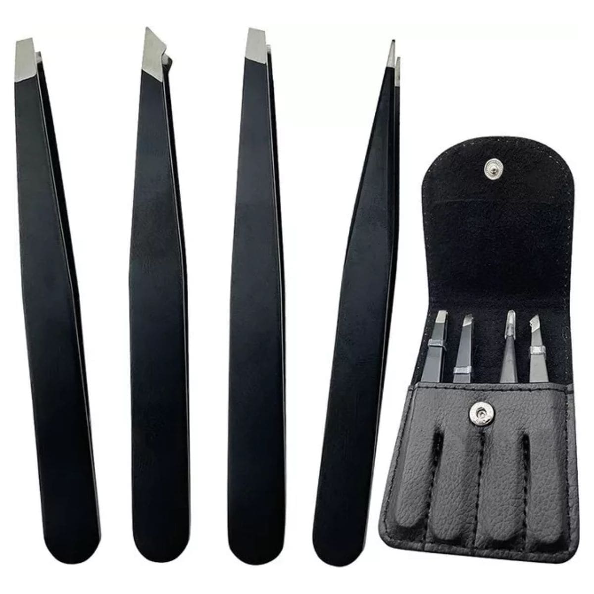 Pinzas De Cejas Profesionales De Acero Inoxidable 4 Piezas, Color Negro ...
