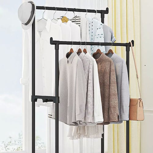 Rack Organizador Doble Para Ropa Perchero Closet Con Ruedas Color Negro