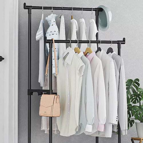 Rack Organizador Doble Para Ropa Perchero Closet Con Ruedas Color Negro