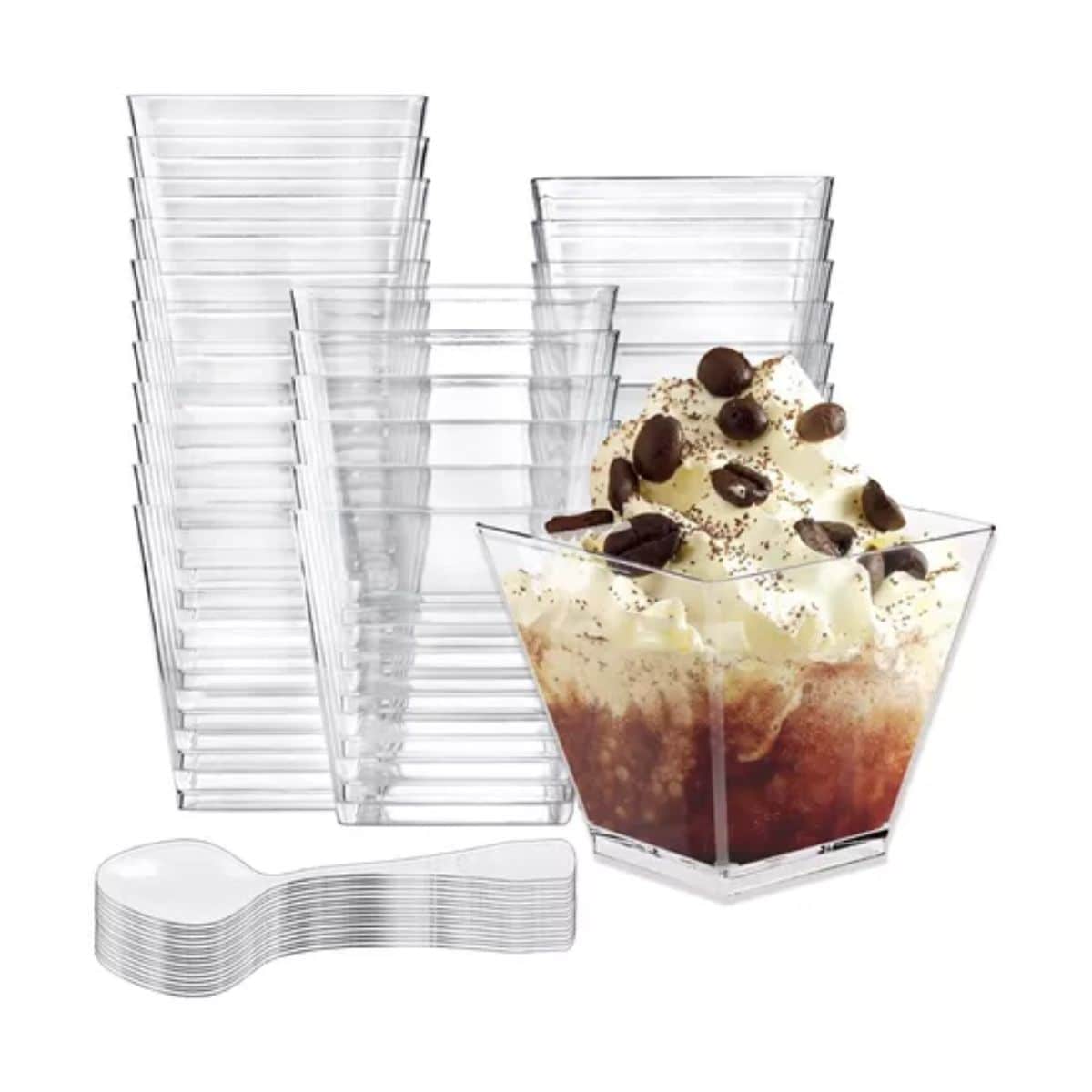 Mini Vasitos Postres Reposteria Plastico Con Cuchara 50 pzas transparente