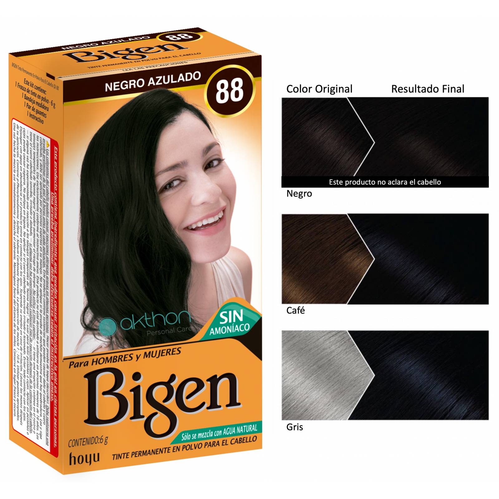 Tinte Bigen En Polvo Negro Azulado 88 Permanente 6g