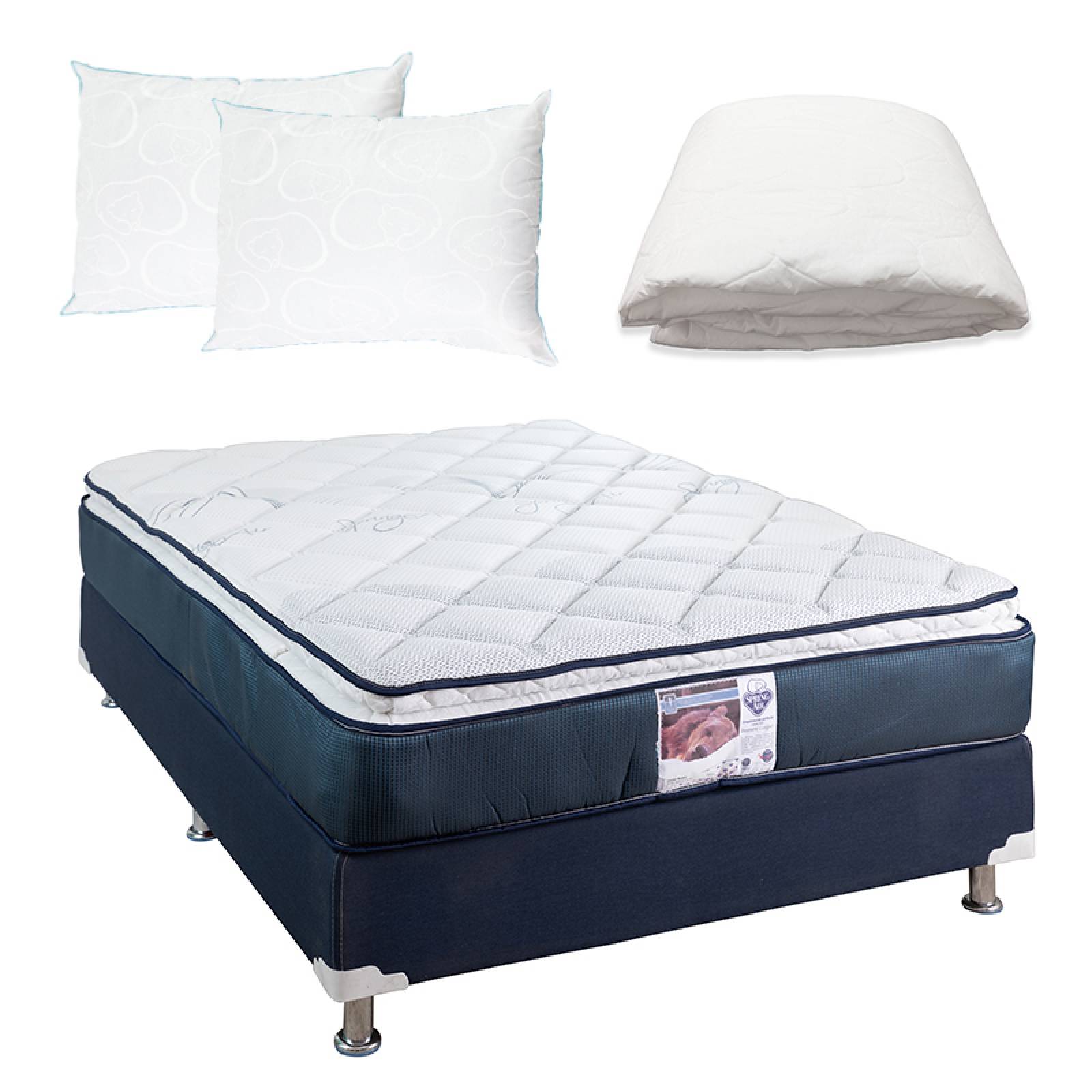 Colchón King Size Spring Air Mónaco con Box Dicasa Azul, Protector y 2 ...