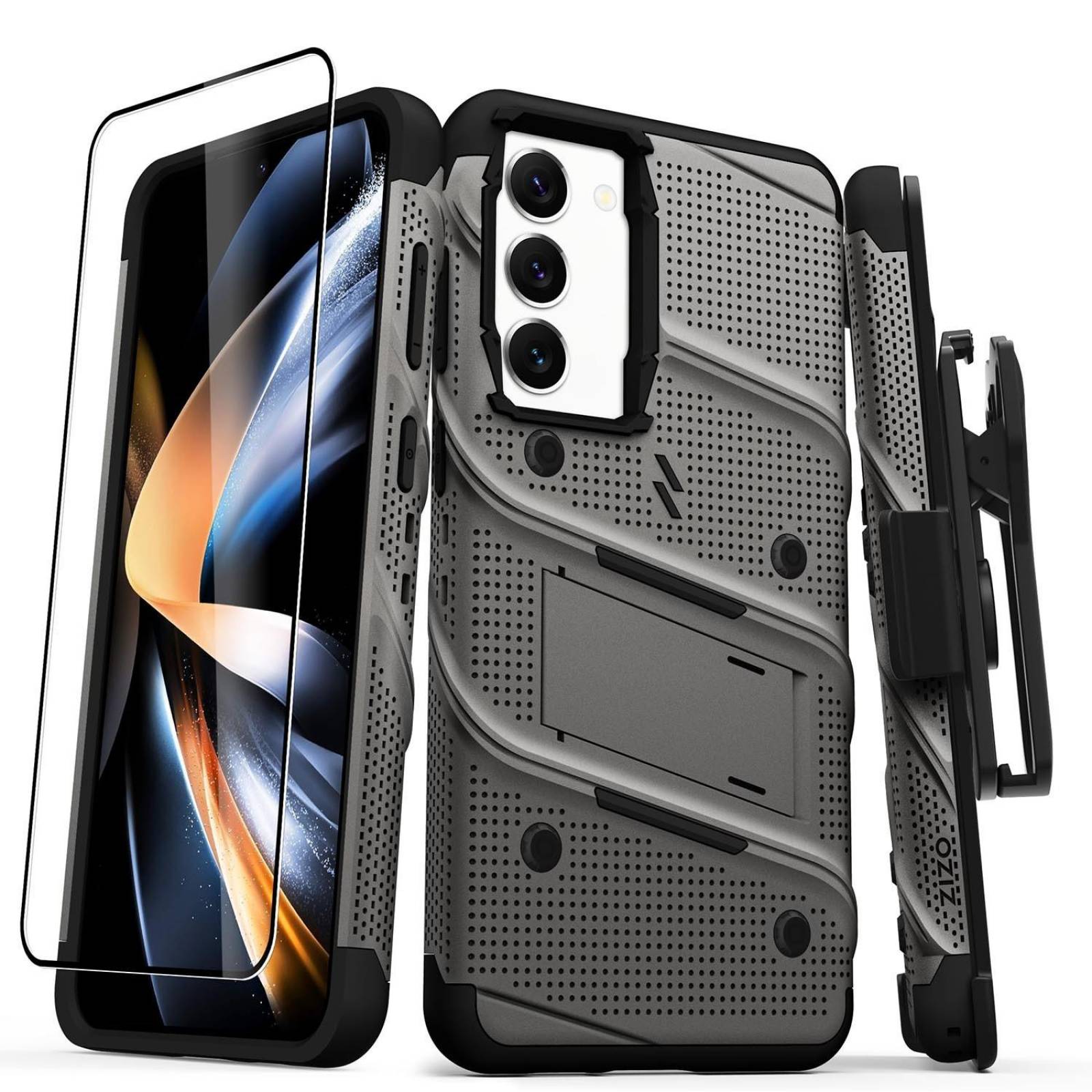 Funda ZIZO Bolt para SAMSUNG S23 PLUS Gris clip giratorio y mica