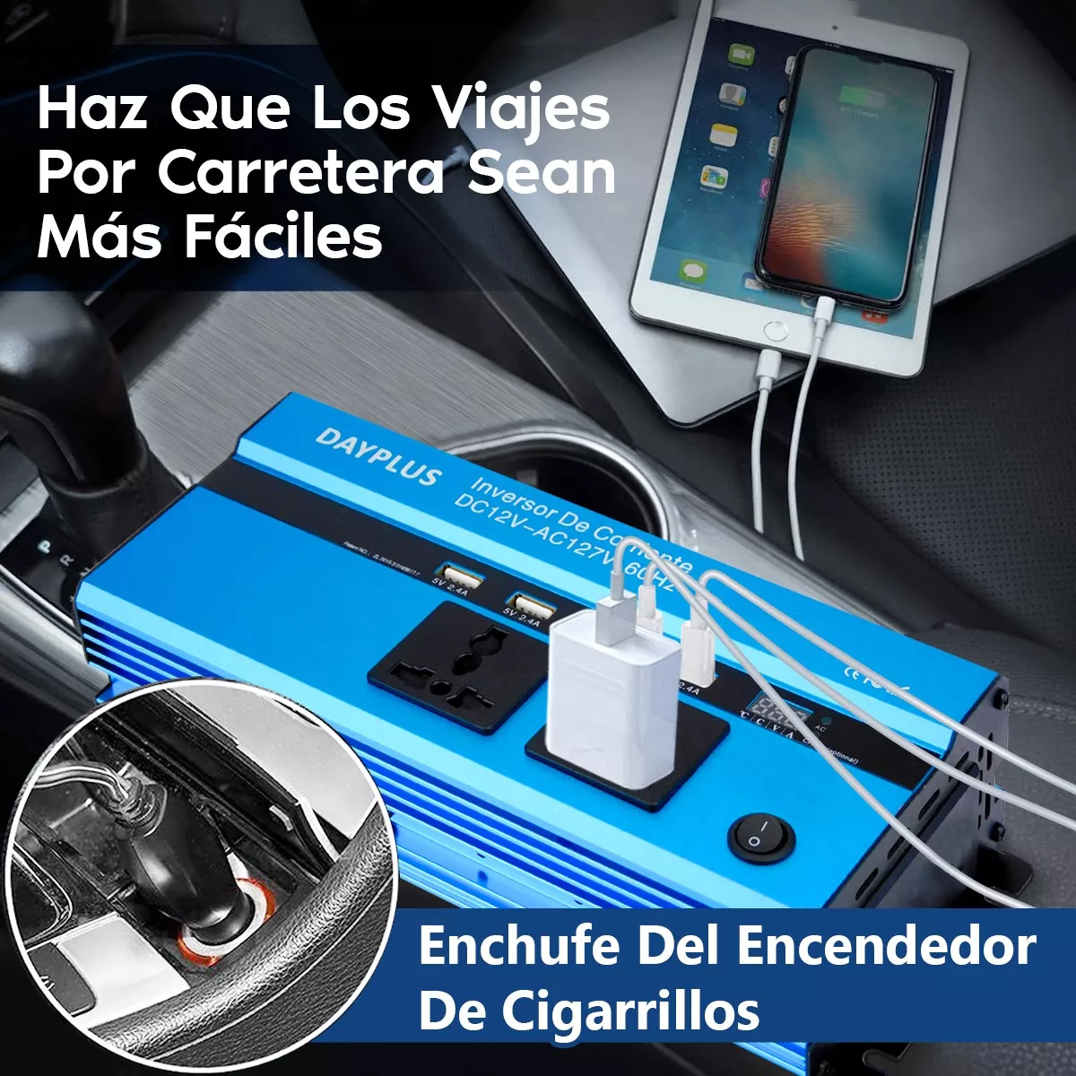 Inversor De Corriente Coche Máxima 2000w Azul