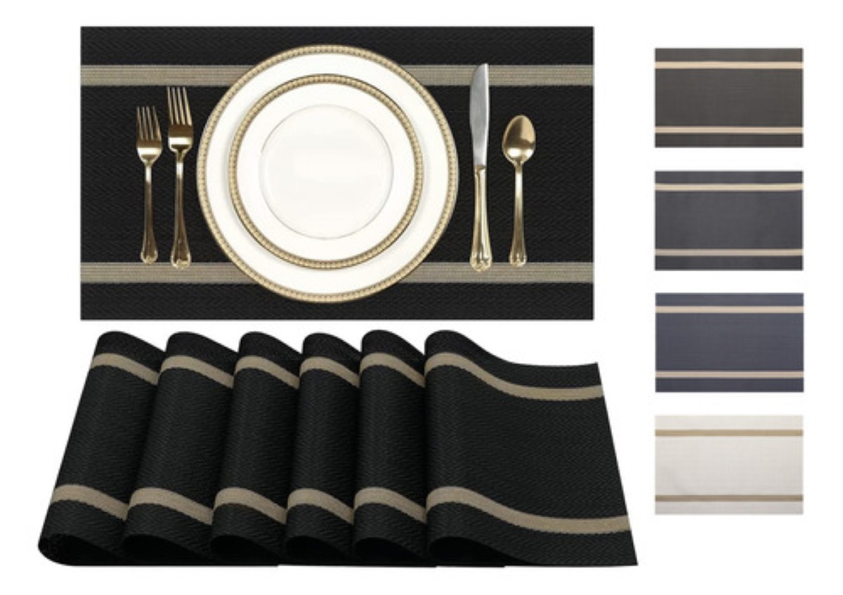 Mantel Individual De Pvc Lavable Antideslizante 10 Piezas negro ralla Beige