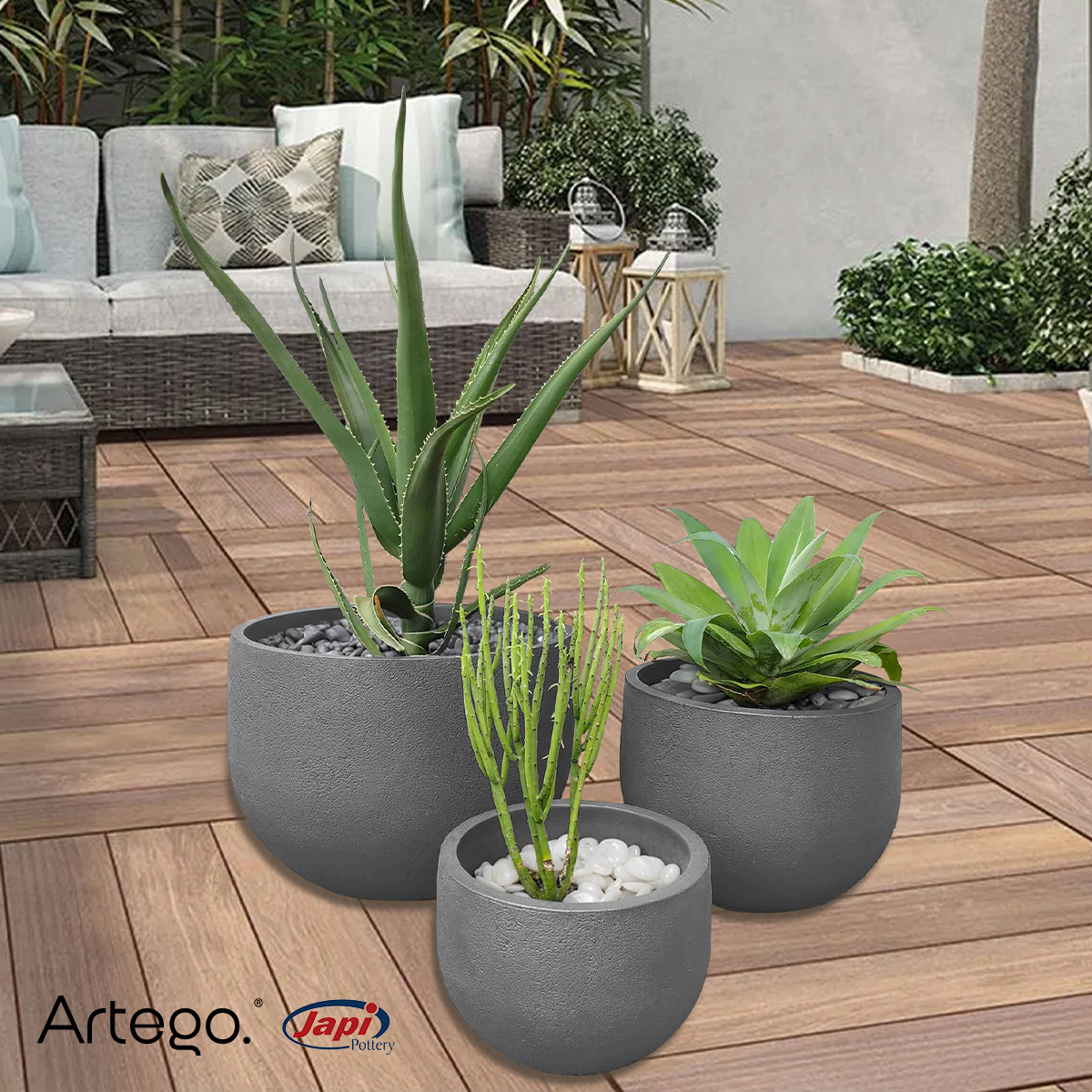 Maceta set de 3 piezas moderna para exteriores RUSTIC de Polietileno ...