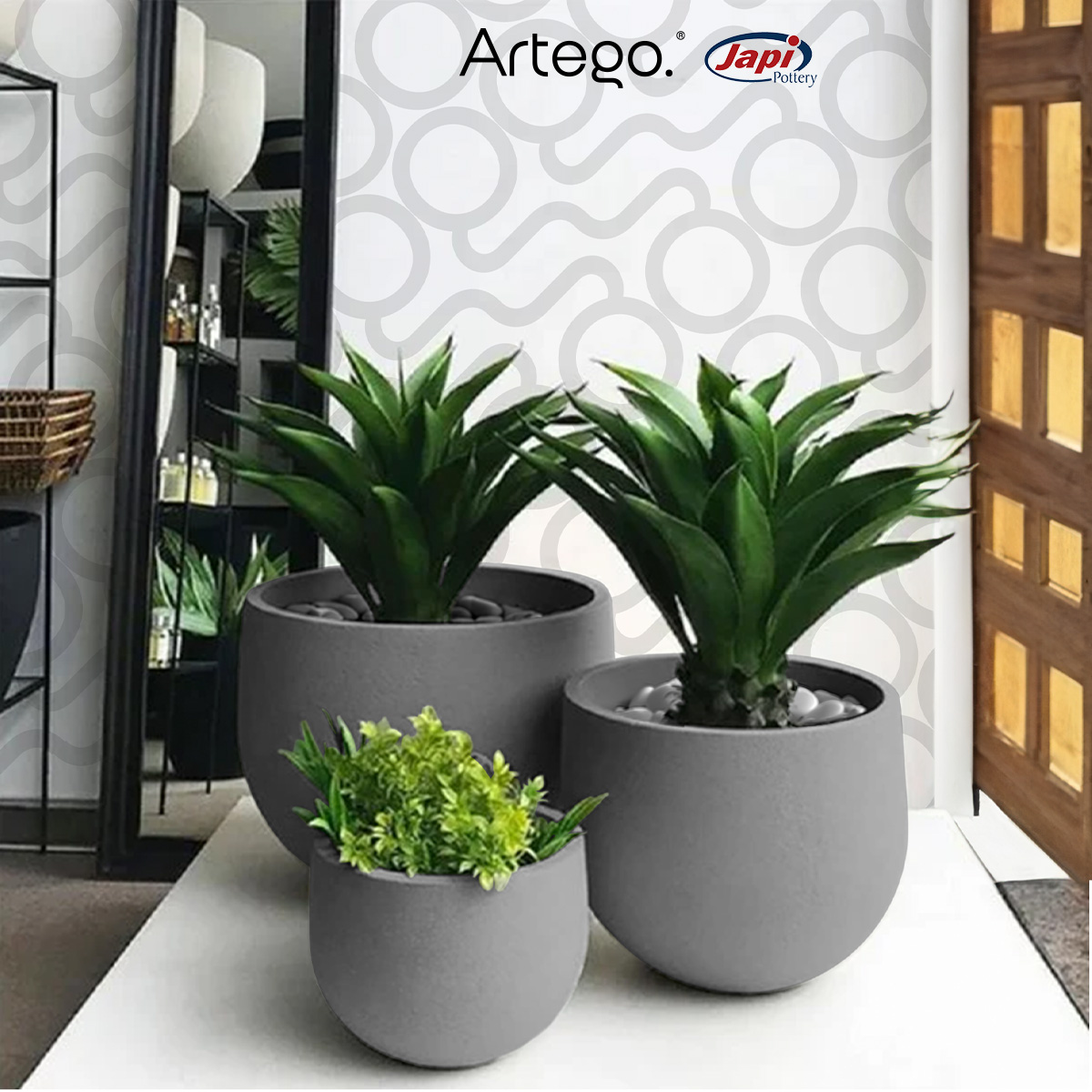 Maceta set de 3 piezas moderna para exteriores RUSTIC de Polietileno ...