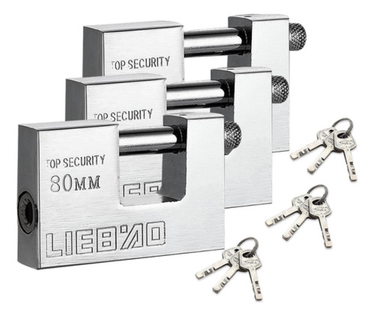 "3pzs Candado Cortina Extra Seguridad Métálico 80mm Plata