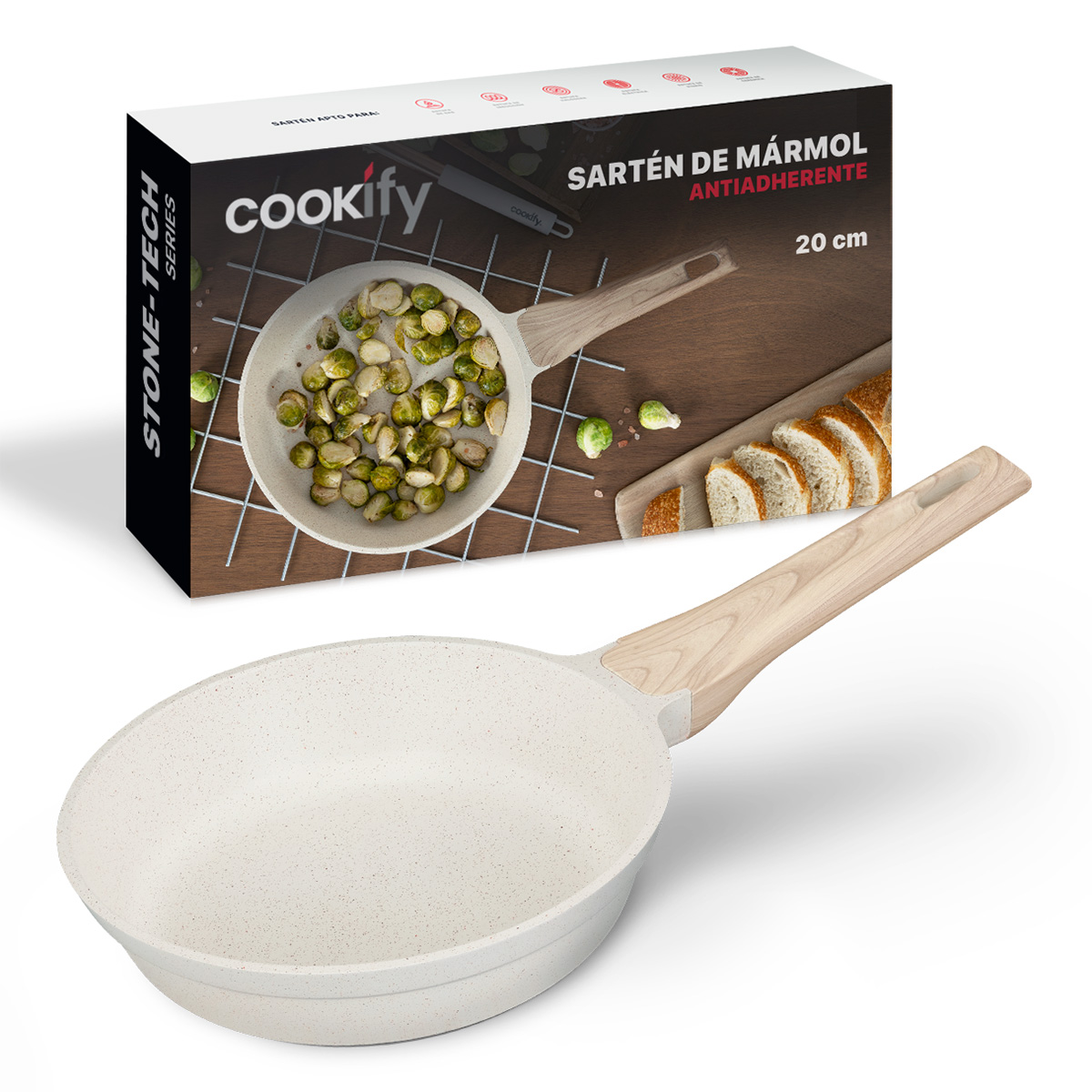 Sartén De Mármol Con Antiadherente 20 cm Comal Beige Cookify.