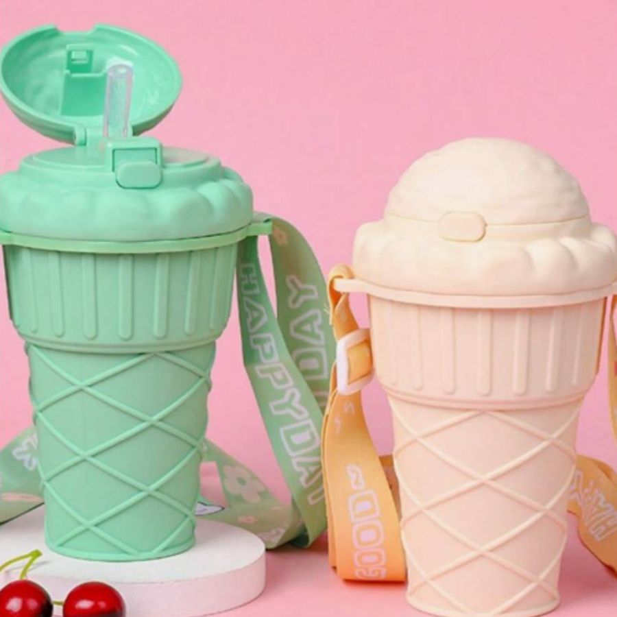 Botella para agua 500 Ml Diseño Helado Antiderrames Popote Silicona.