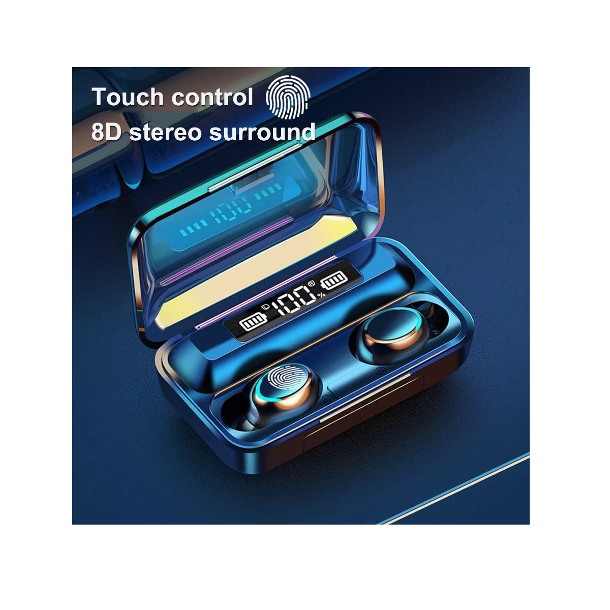 Audífonos in-ear inalámbricos Bluetooth F9-5 celeste.