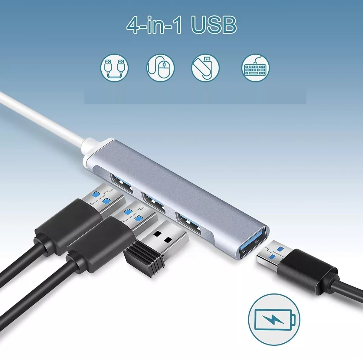 Hub Adaptador Multi-puerto Delgado De 4 Puertos Usb 3.0 Azul cielo.