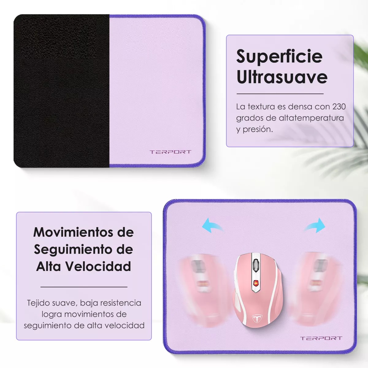 Mouse Pads Antideslizantes 26 x 21 cm Color Azul/Morado/Negro 3 pzs.