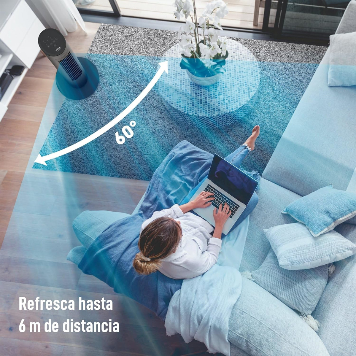 Ventilador Torre TFal Eole Ultra VF6870 3 Vel Control Remoto.