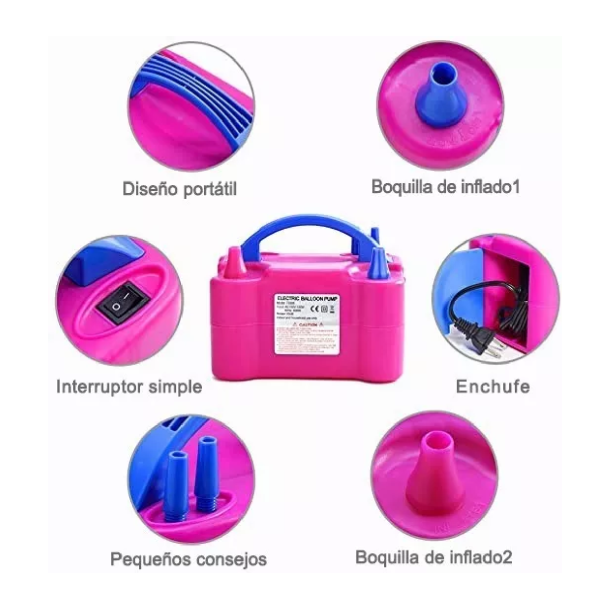 Bomba Para Inflar Globos Electrica Doble Inflador/fiestas rosa.