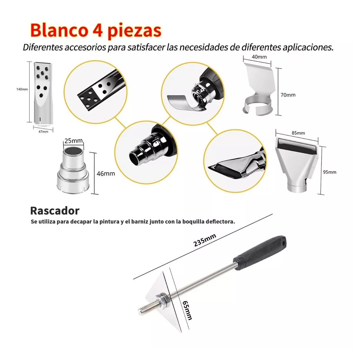 Pistola De Calor De 2000w Temperatura Regulable 4 Boquillas megro.