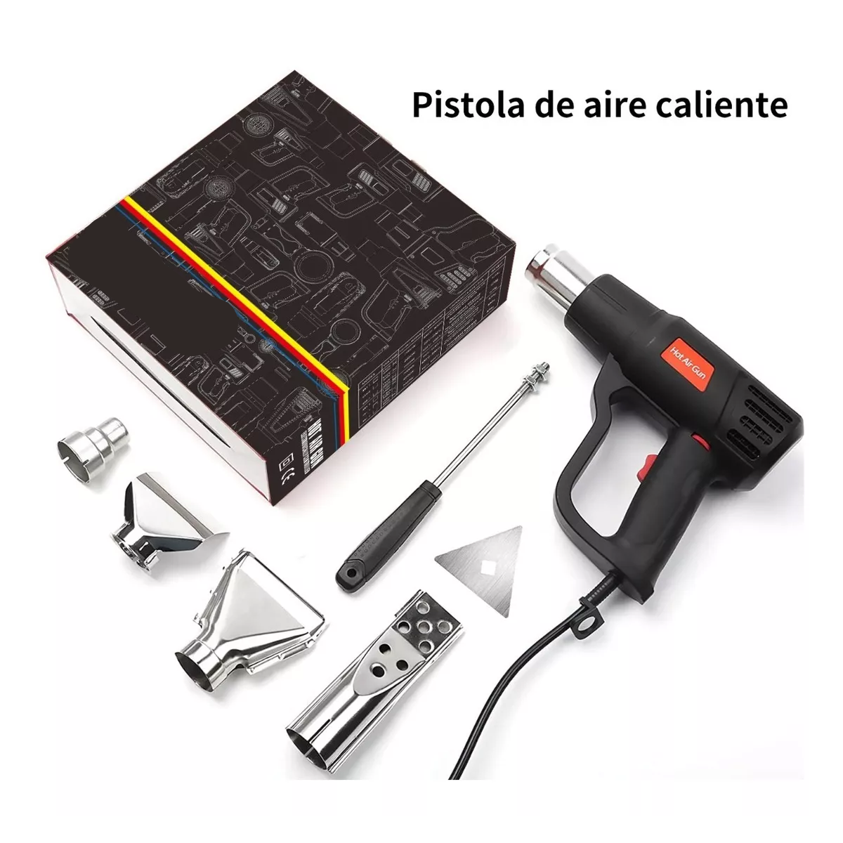 Pistola De Calor De 2000w Temperatura Regulable 4 Boquillas megro.