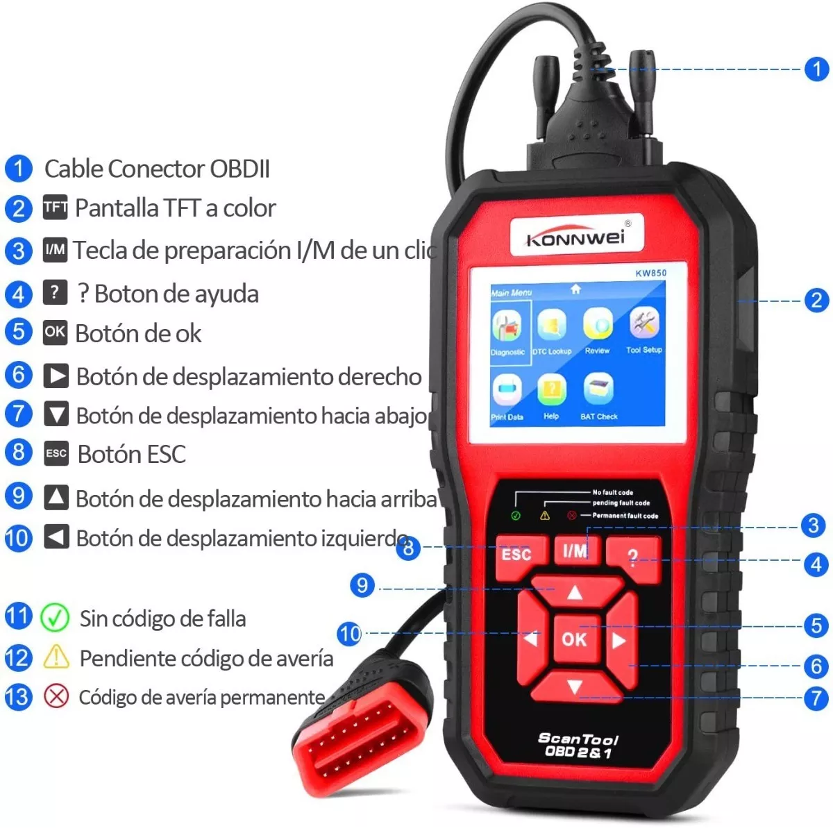 Escaner Código Diagnóstico De Automotriz Obd2 Kw850.
