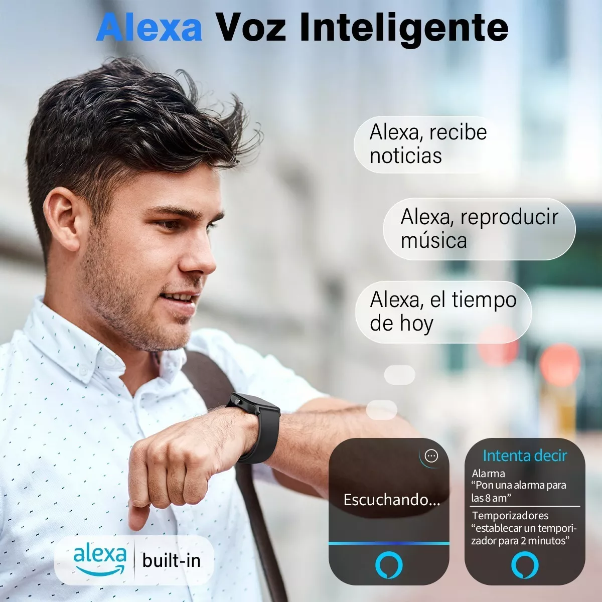 Smartwatch 1.8'' Reloj Inteligente Bluetooth Llamada Alexa negro.