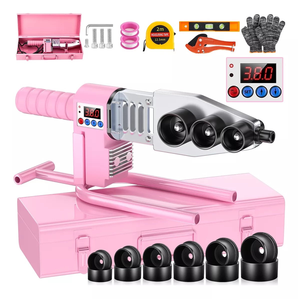 Termofusor Kit 1500w 0-380°c Digital Pantalla 6dados+tijeras Rosa.