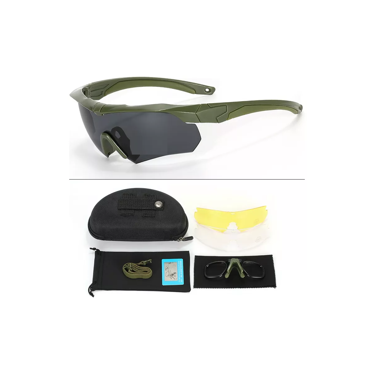 Gafas Goggles Táctico Tiro Uv400 Protección Con 3 Lentes Verde.