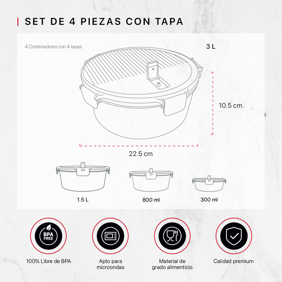 Recipientes de Plástico Herméticos para Alimentos 4 Contenedores con 4 ...