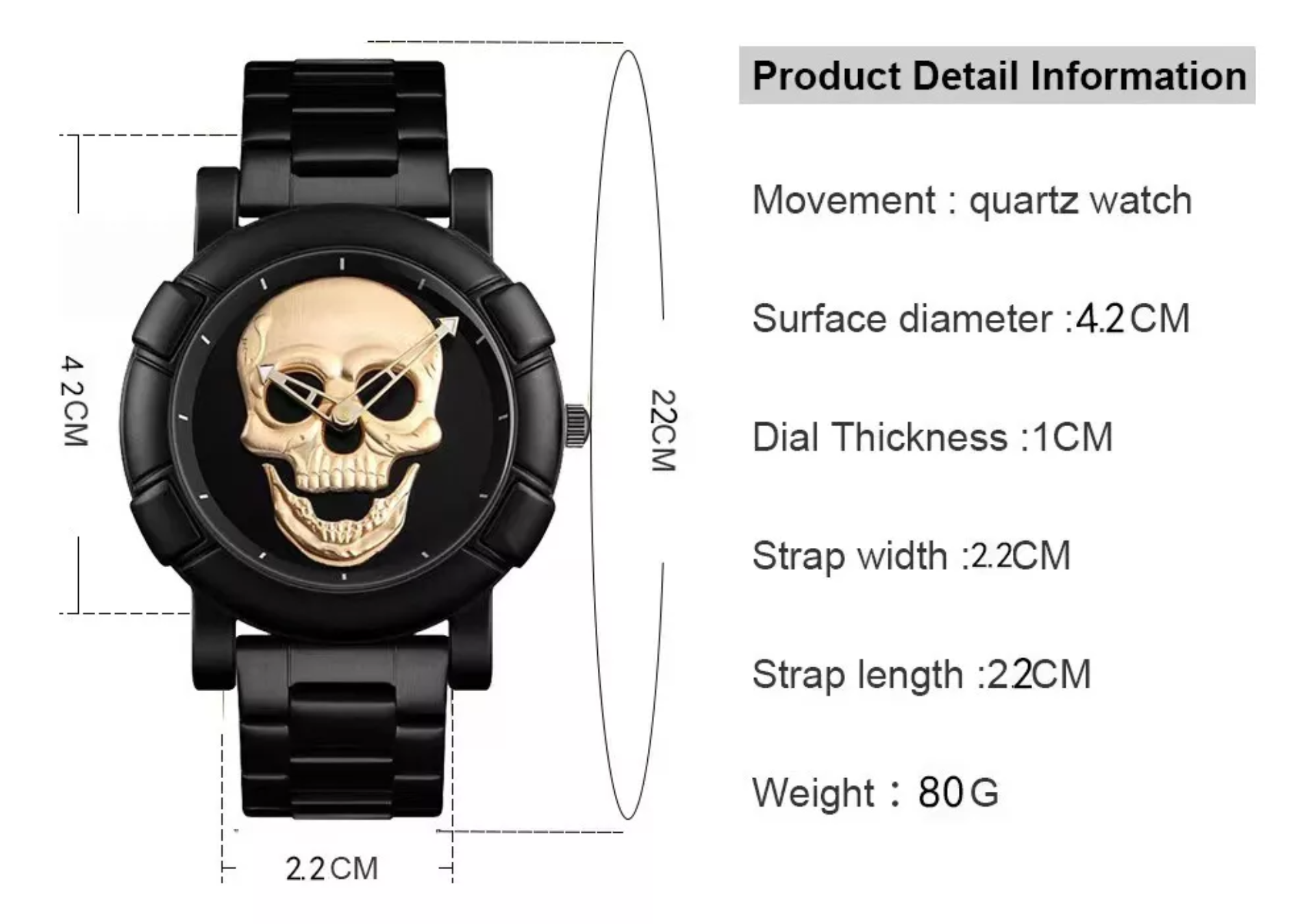Reloj Analogo Diseño De Calavera Color Negro