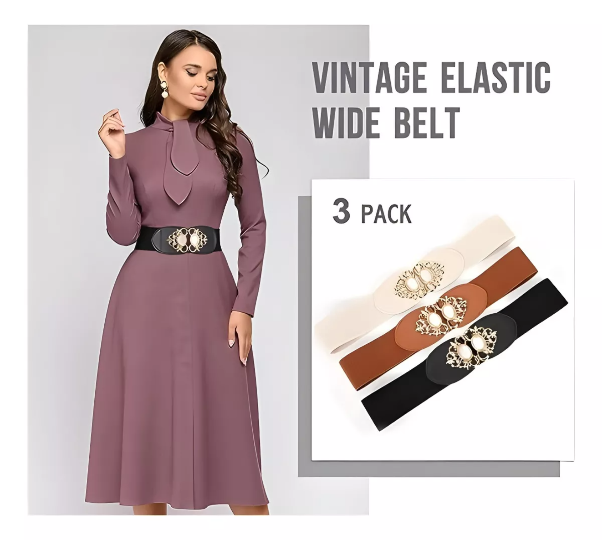 Cinturón Elegante Para Dama Ancho Elastico Retro Mujer 4pk