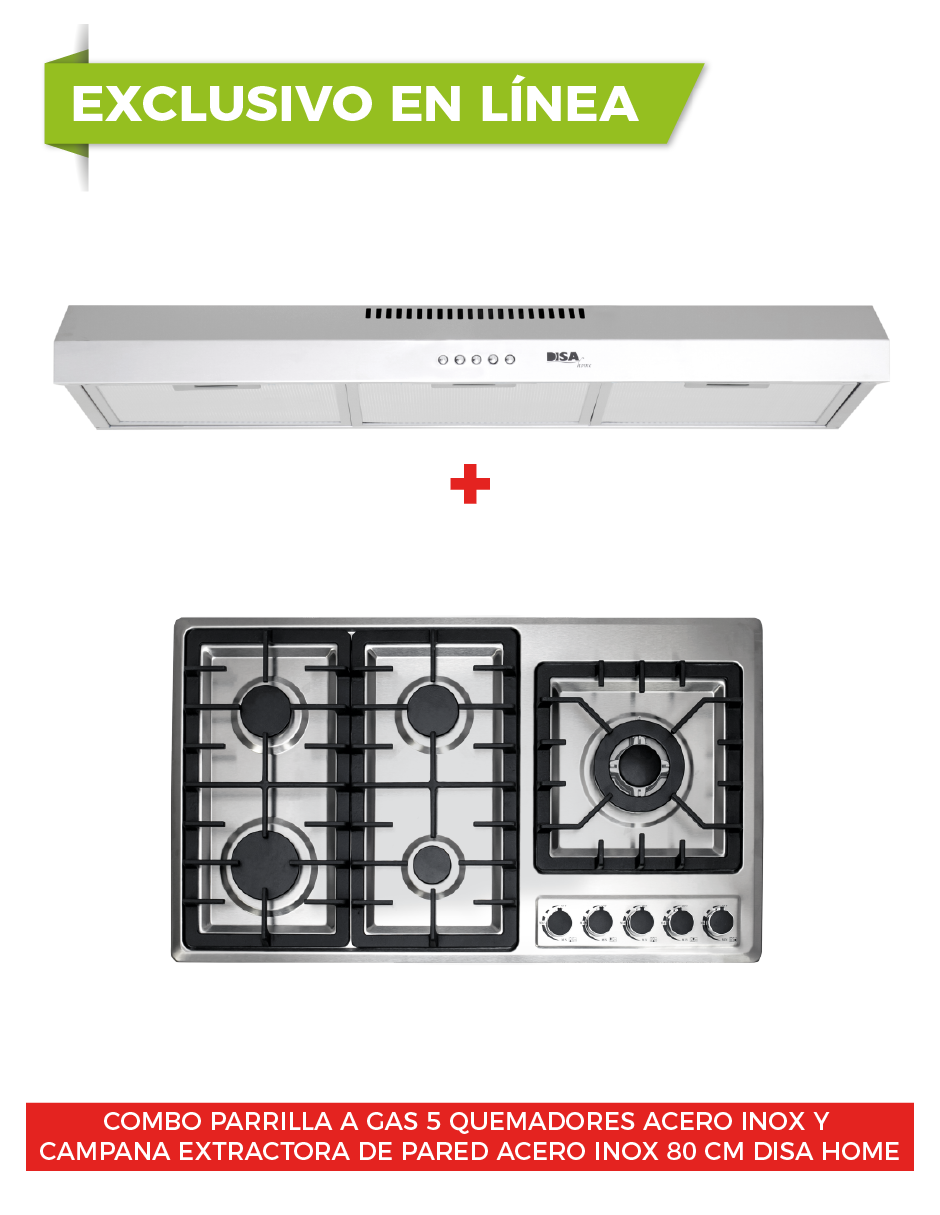 Combo Parrilla a Gas 5 Quemadores Acero Inox Y Campana Extractora de ...