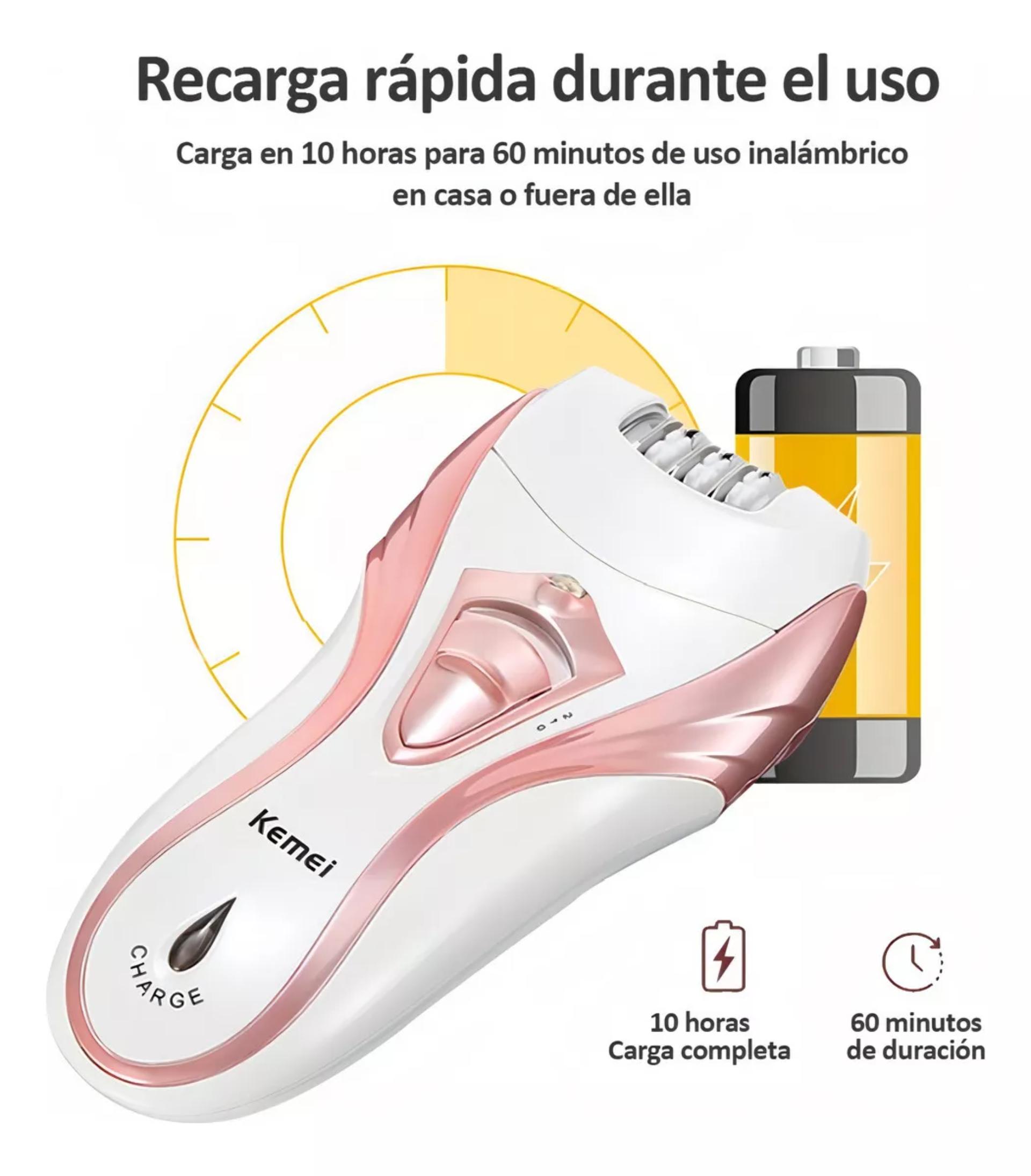 Depiladora eléctrica inalámbrica Kemei KM-3010 color blanco y rosa 110V/220V.