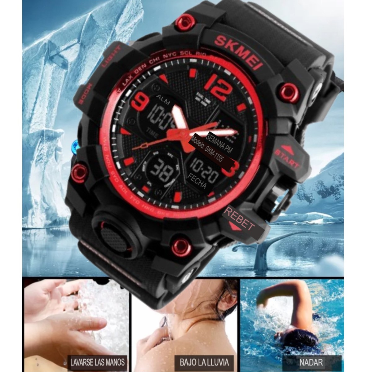 Relojes deportivos rojo led hombre mujer cronógrafo Digital pantalla ...