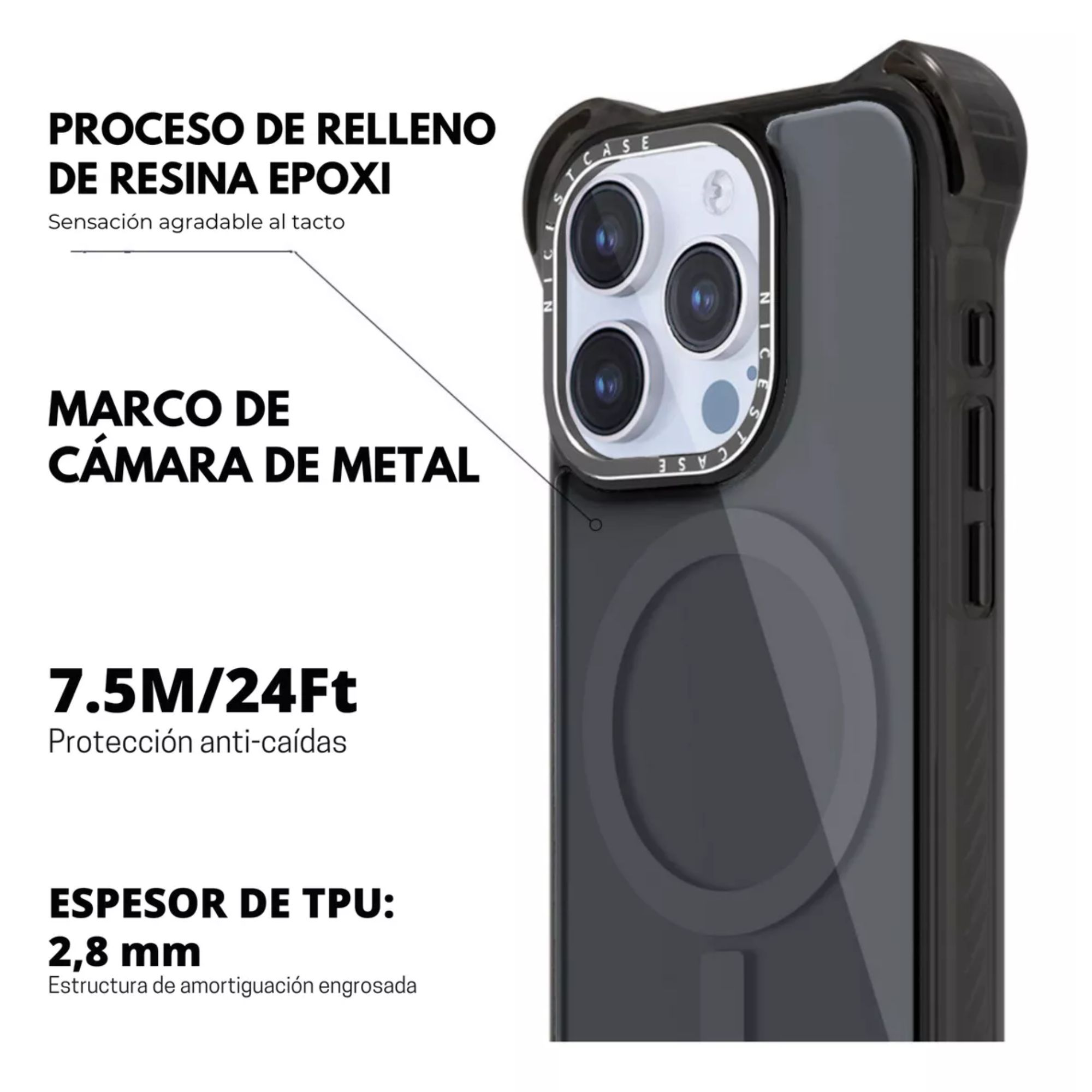 Funda Transparente Uso Rudo Ultra Bounce Para Iphone 15 pro Color Negro ...