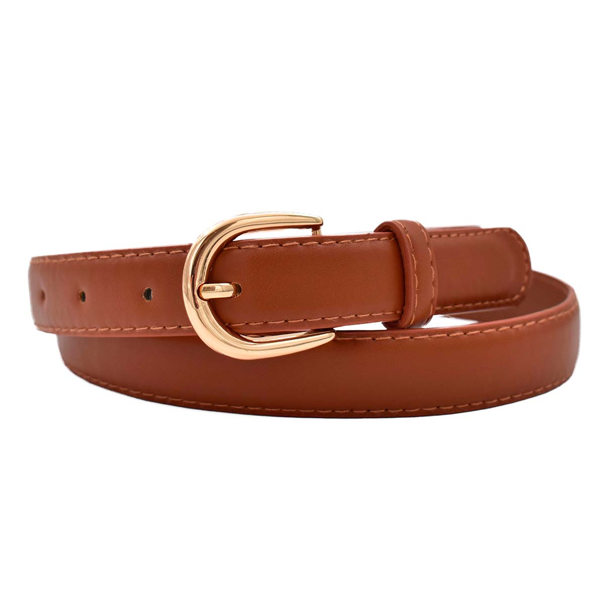 Cinturón Delgado Café de Mujer Hebilla Dorada