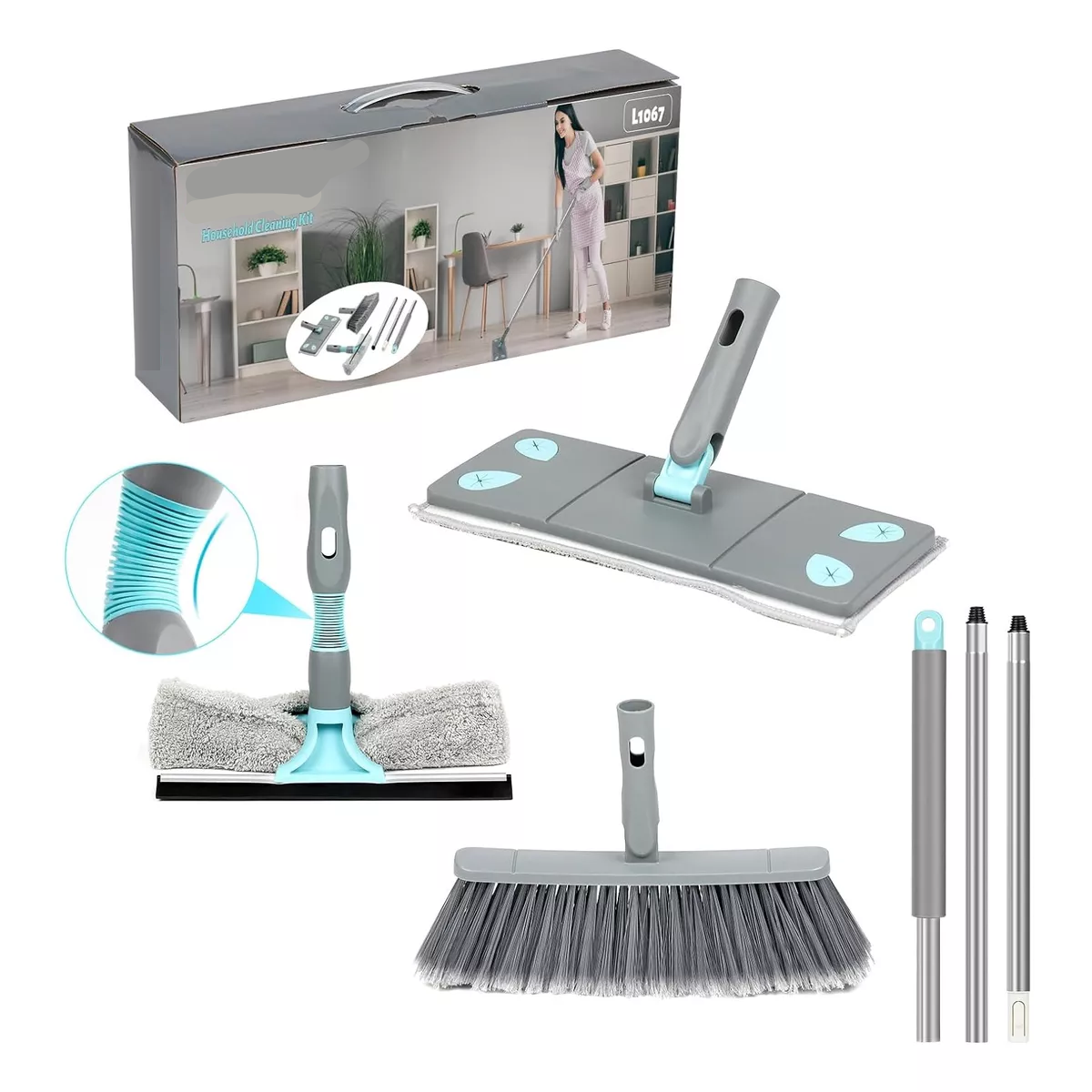 3in1 Kit Limpiador Ventana+ Escoba Lavado+ Mopa Reemplazable