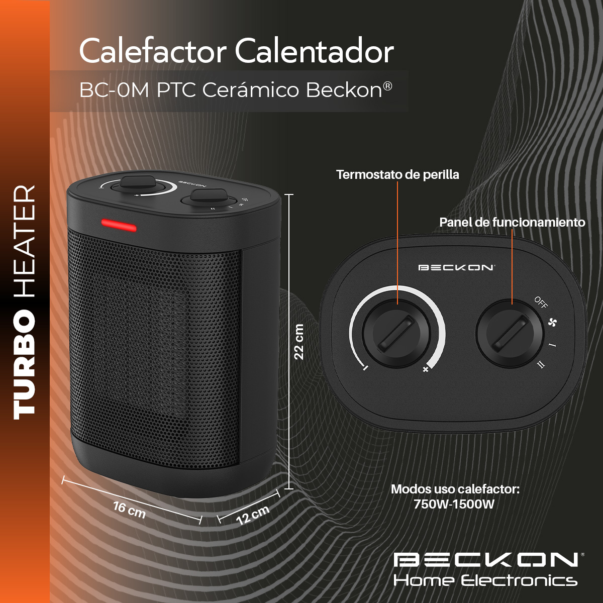 Calefactor Calentador eléctrico cerámico PTC de torre compacto de 22 cm ...