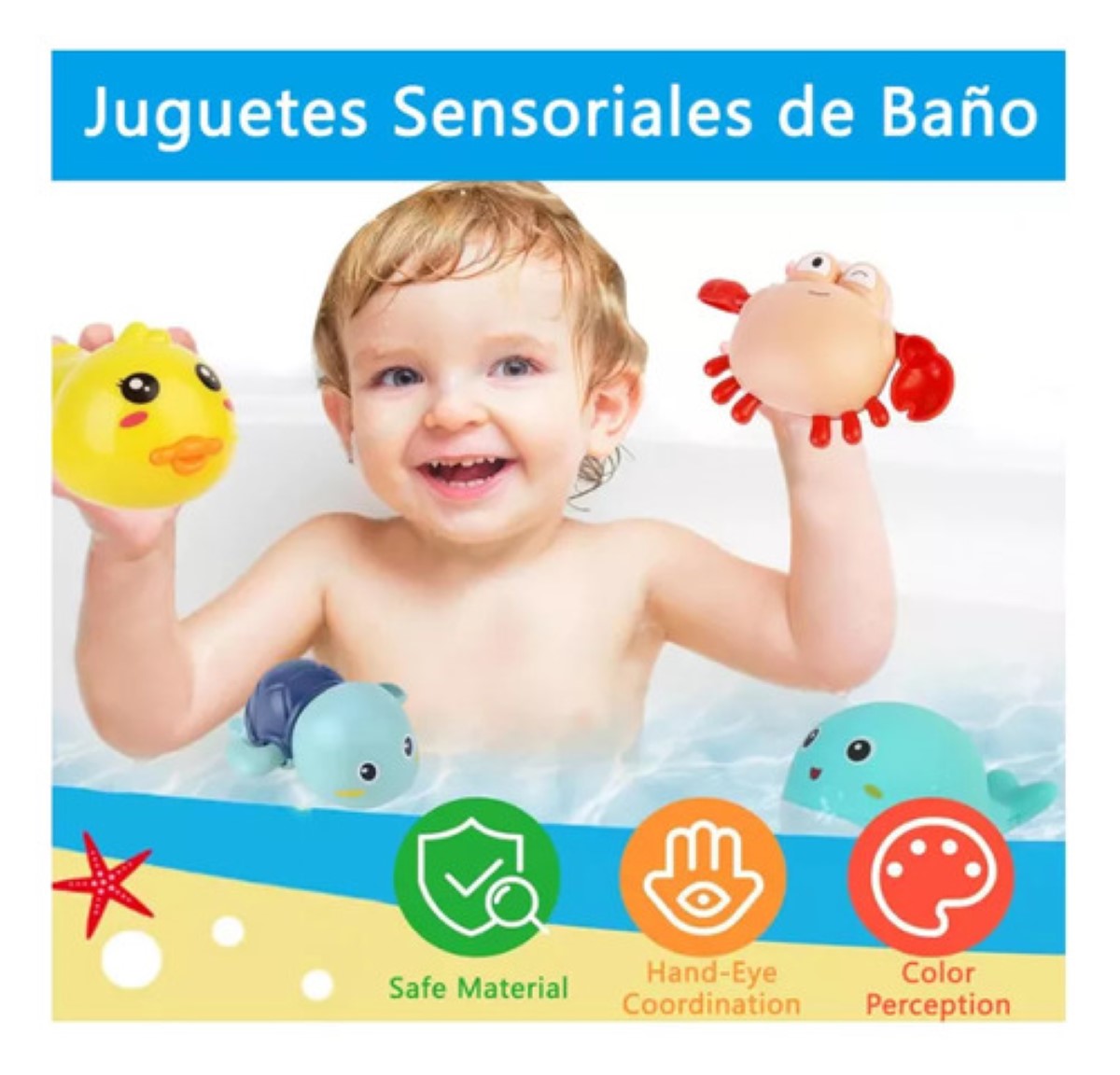 7pzs Juguetes De Baño Para Bebes Tortugas + Delfín + Pato colores