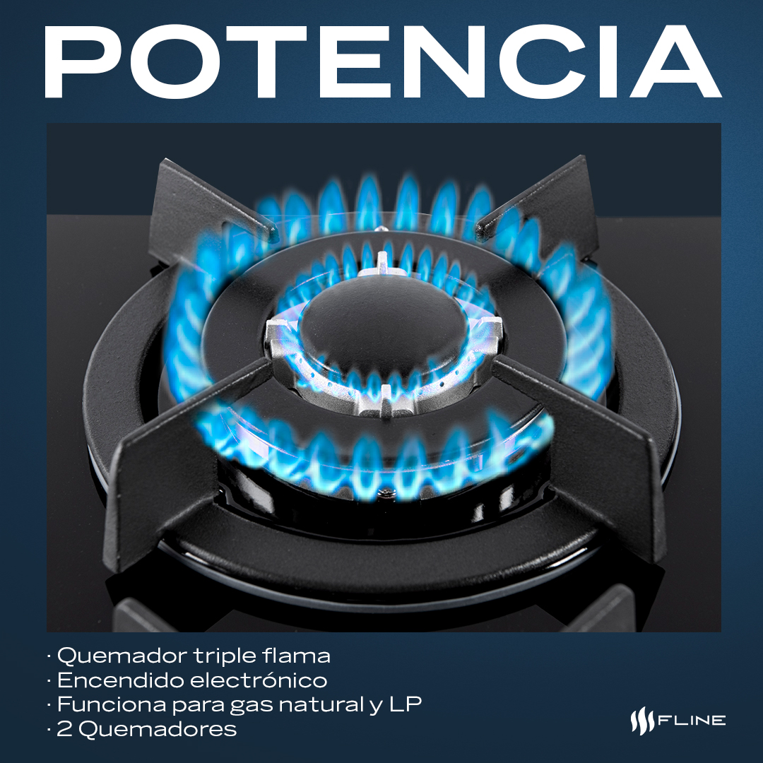 Parrilla De Gas Empotrable 2 Quemadores Vidrio templado | FLINE | Oslo 2