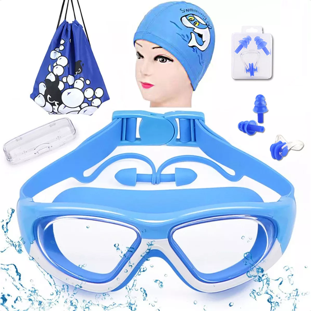 Gafas Goggles Natación Para Niños Antivaho Protección 6 En 1 Azul