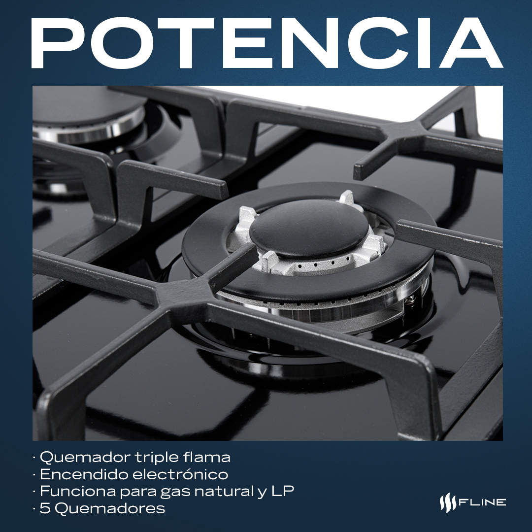 Parrilla de Gas Empotrable 5 Quemadores Acero Inoxidable Negro | FLINE ...