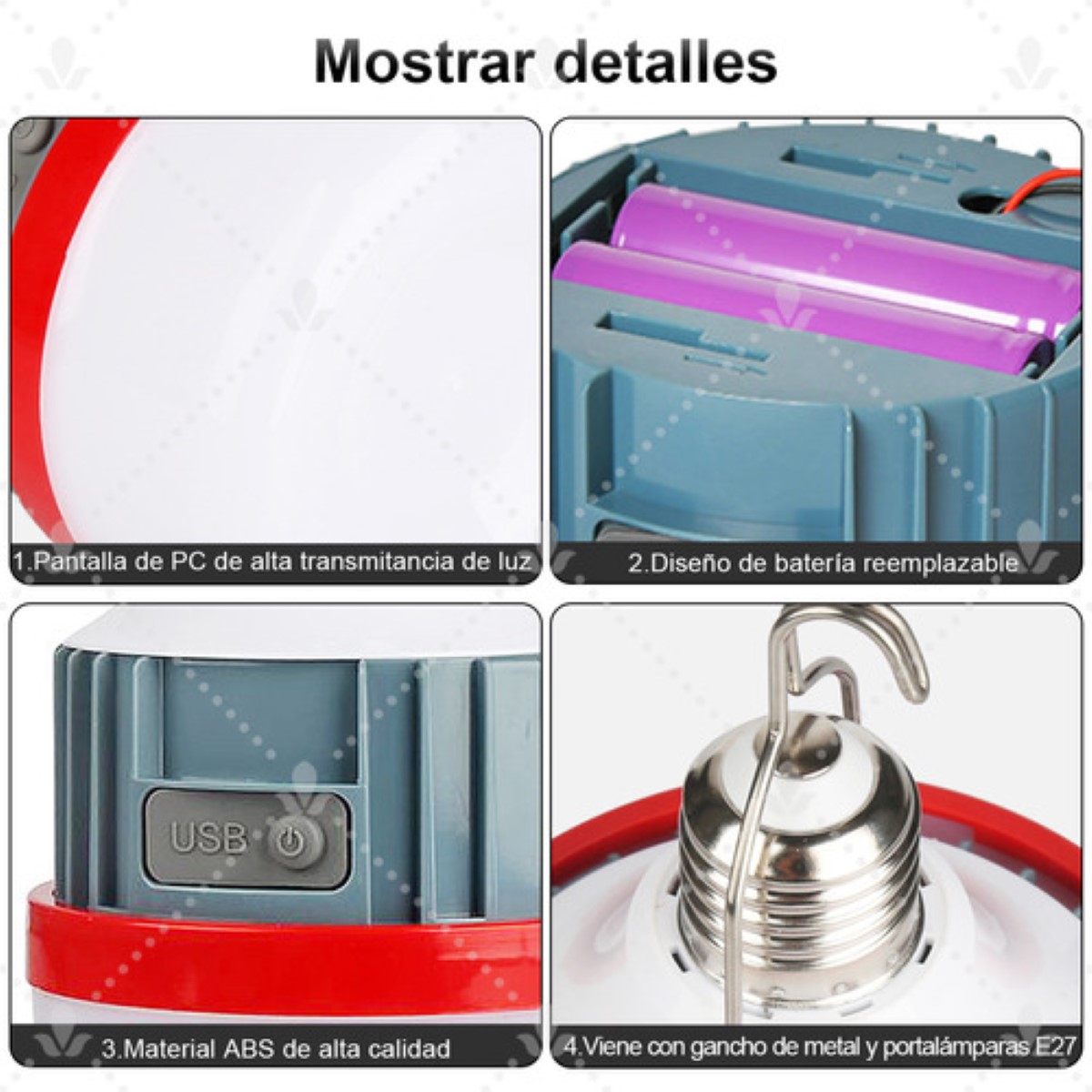 2 Pzs Foco Led Retráctil Portátil Recargable Por Usb De E27 blanco ...