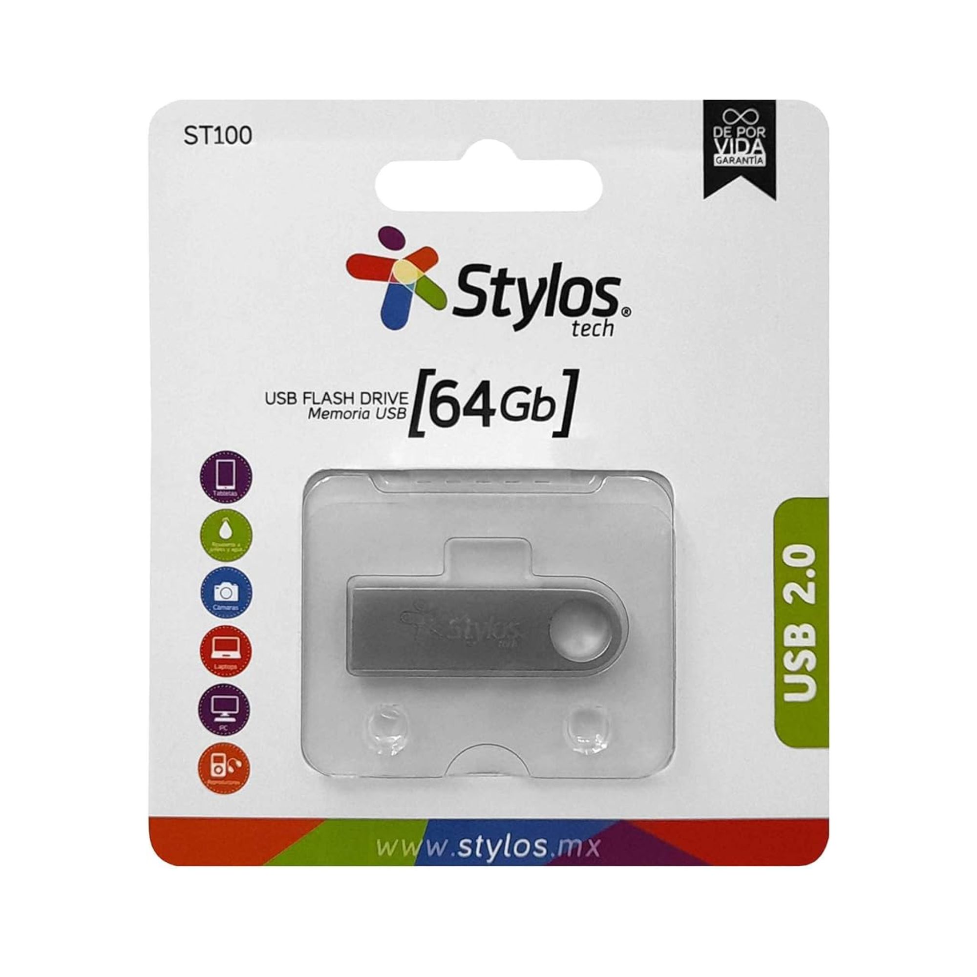 25 Pack - Memoria USB de 64 GB Stylos ST100, Metálica