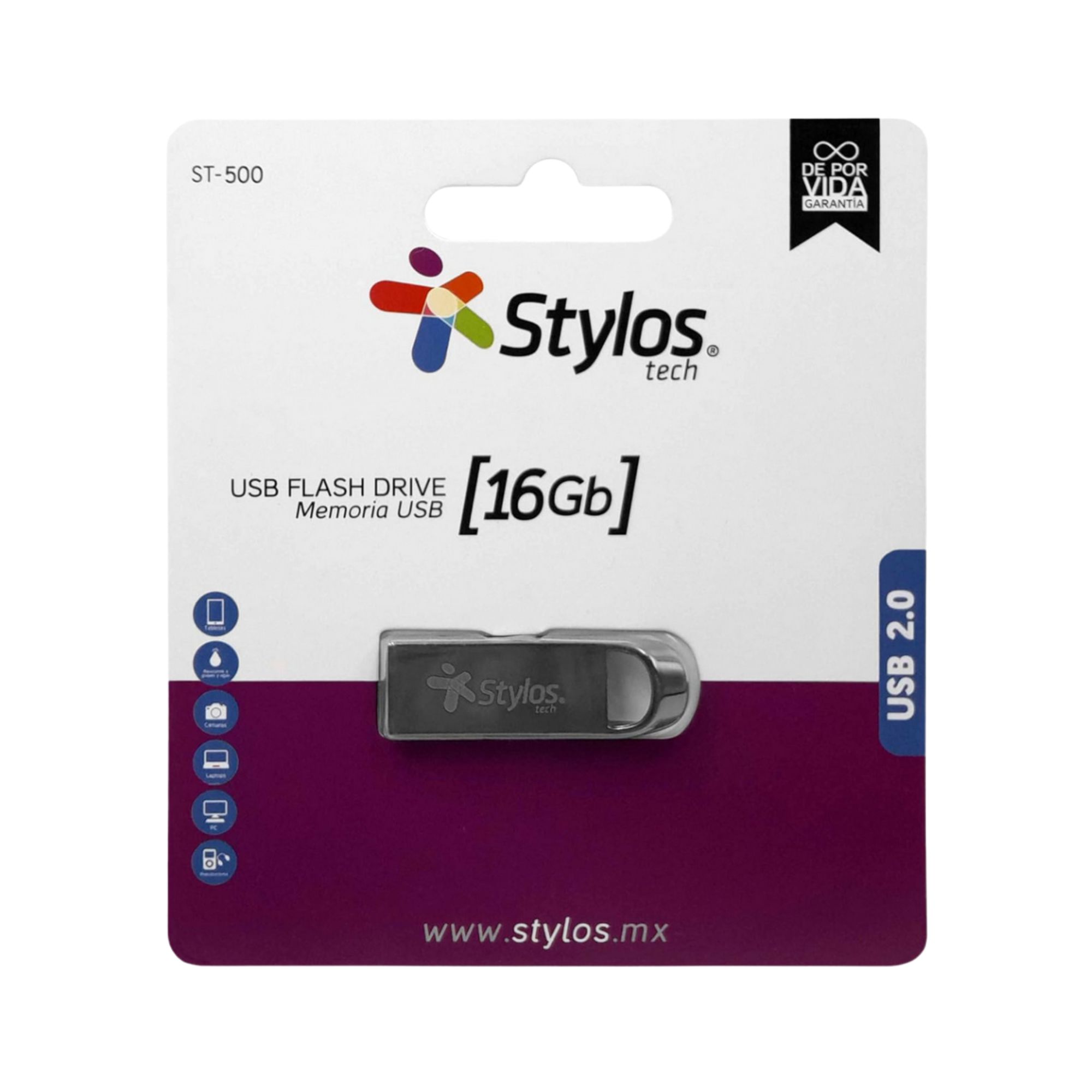50 Pack - Memoria USB de 16 GB Stylos ST500, Metálica