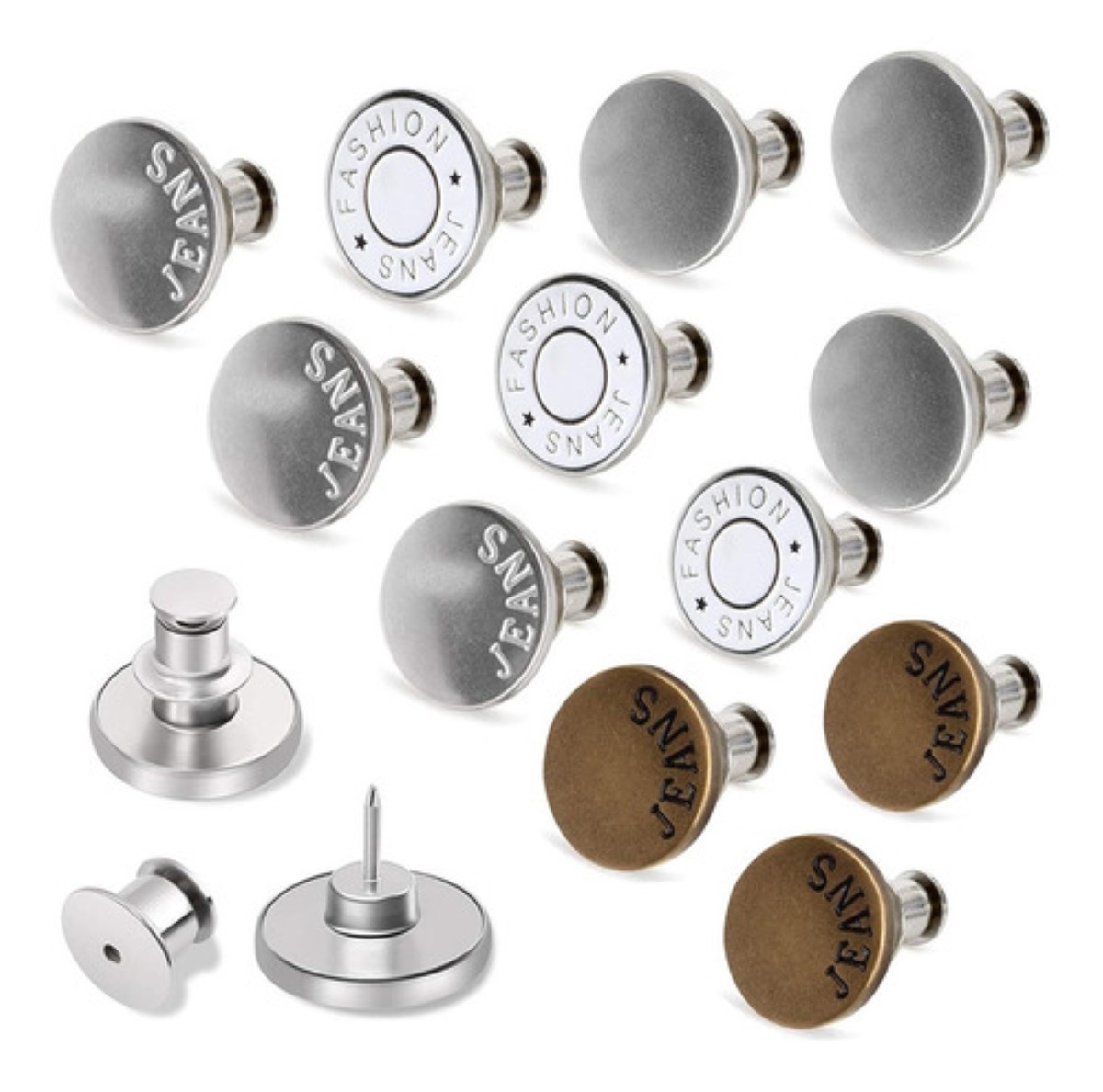 Botones Para Jeans De Metal Botones Instantáneos 12 Piezas Color A plata