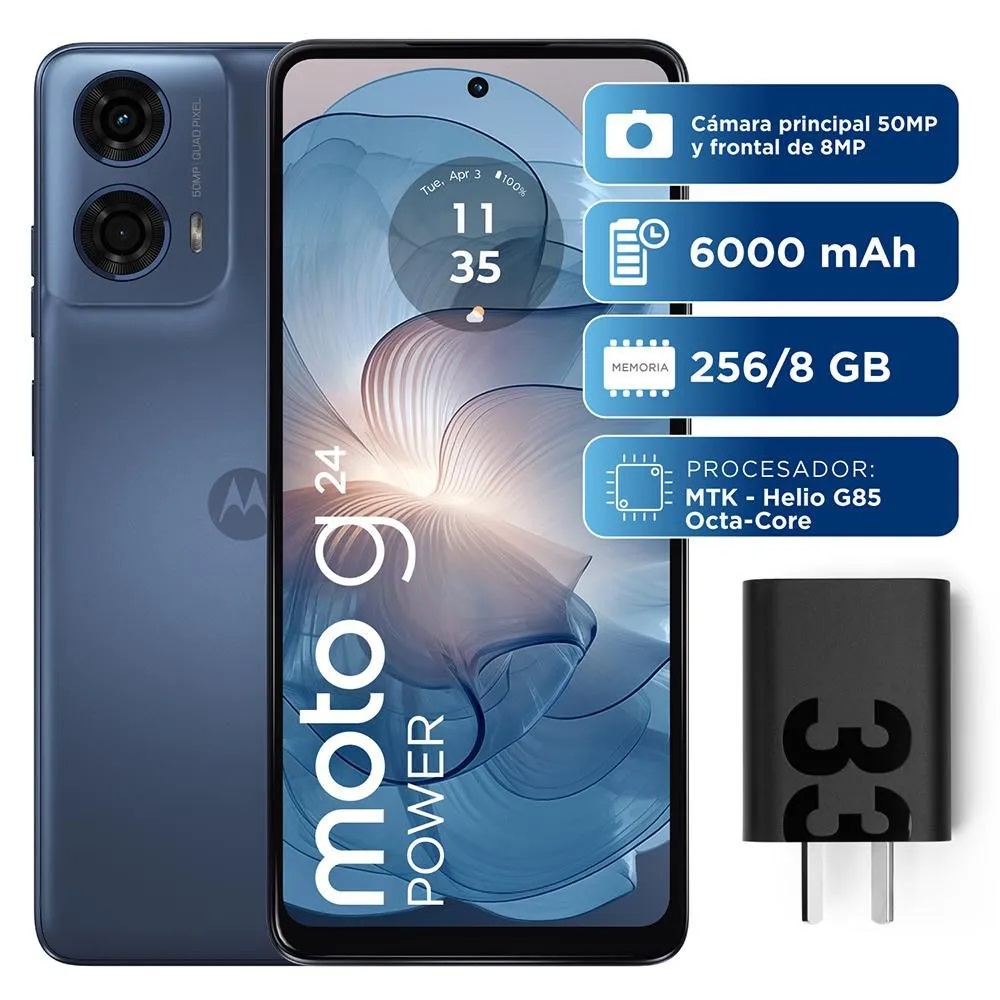 Celular MOTOROLA Moto G24 POWER 256 GB RAM 8 GB Negro Desbloqueado.