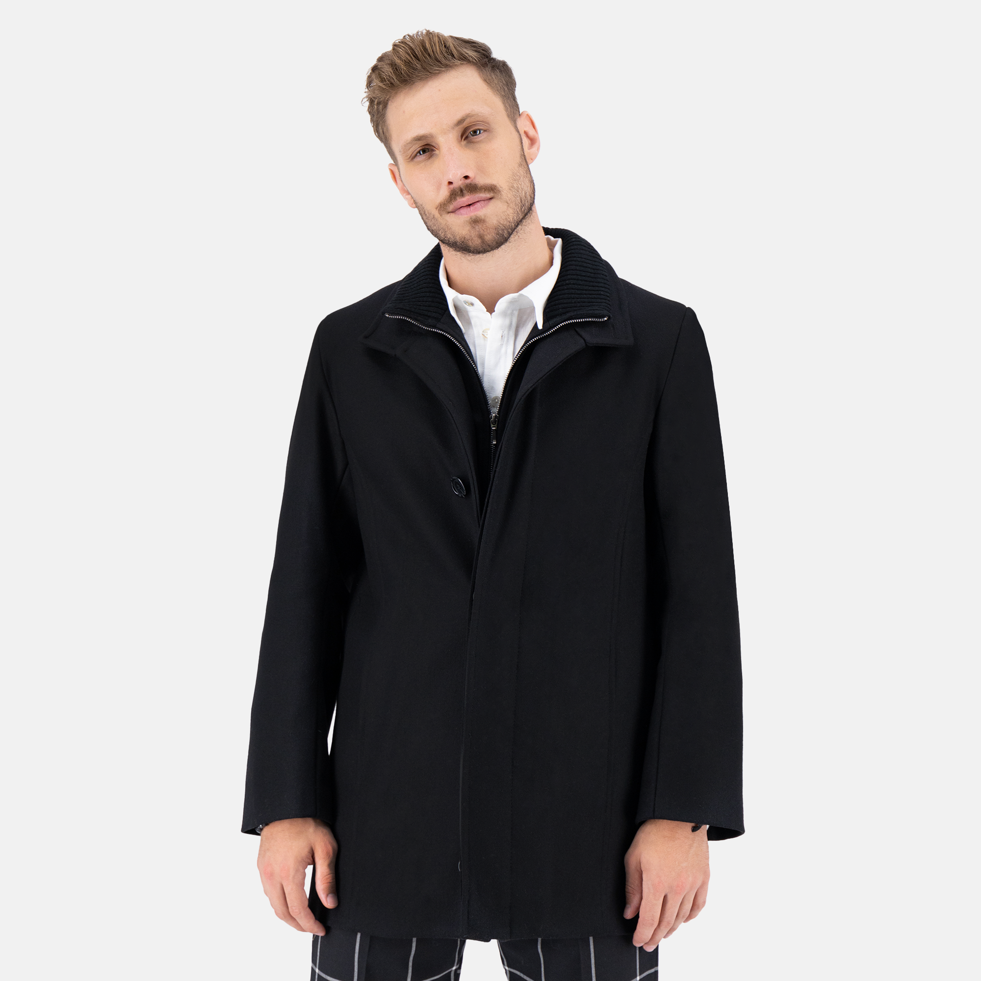 Abrigo Caballero Recto Largo Con Cuello Cardigan