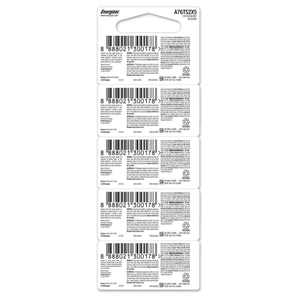 Pila Energizer A76 Alcalina Tira 10 Unidades Lr44 Ag13