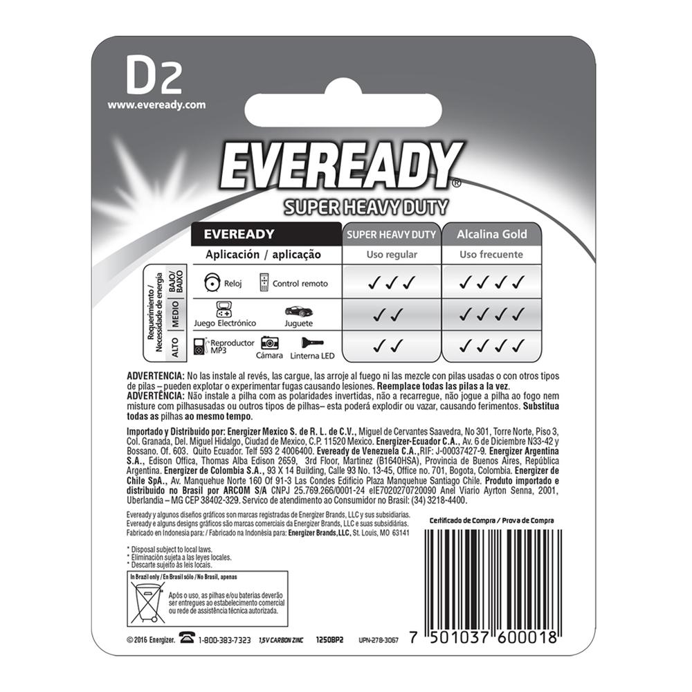 Pila Eveready Carbon Zinc D Blister 24 Unidades