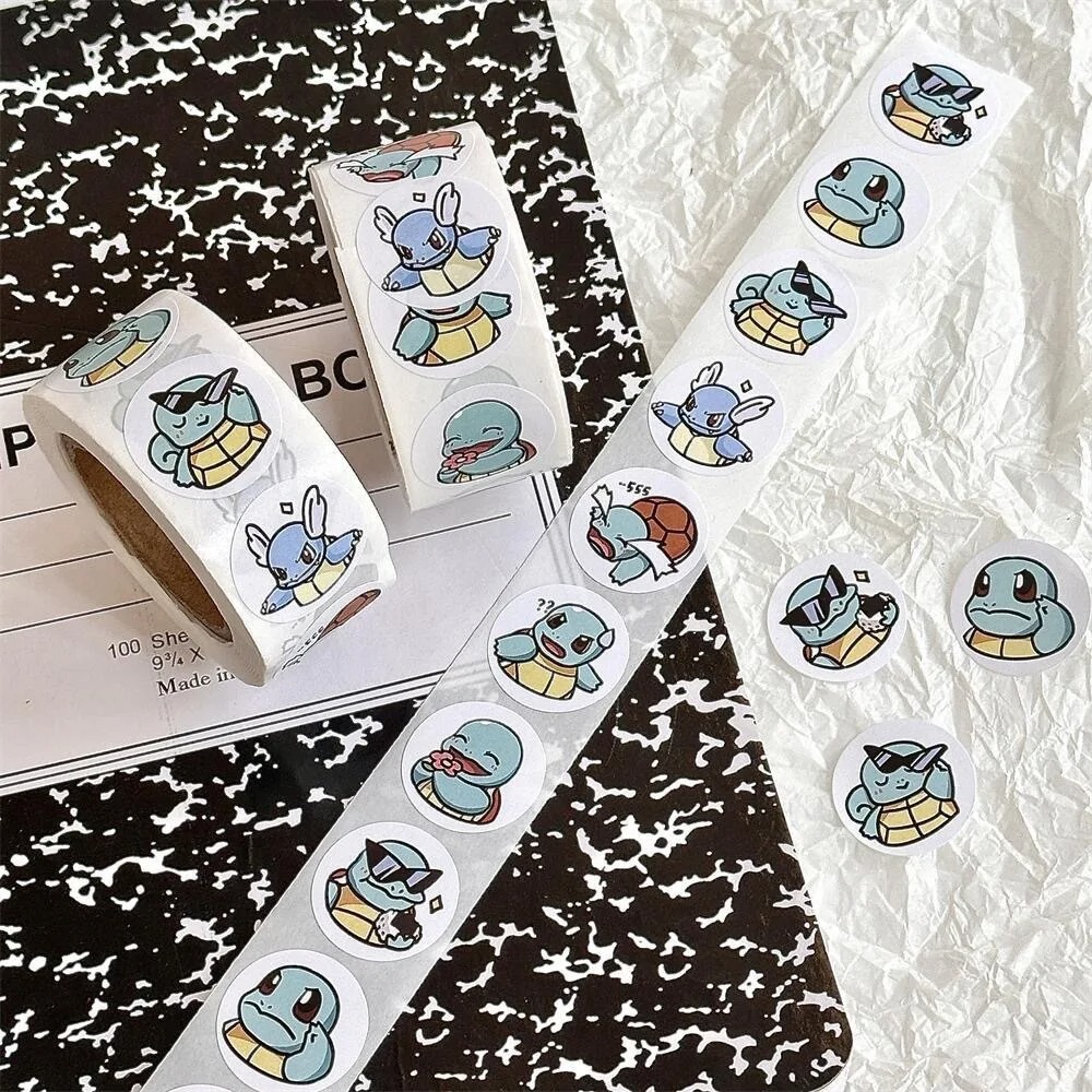 5 rollos de 500 Pegatinas Rollo Anime Poke Squirtle Calcomanías