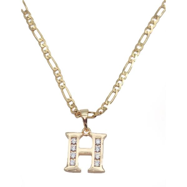 Cadena y dije de brillos con corona de oro laminado letra "W"
